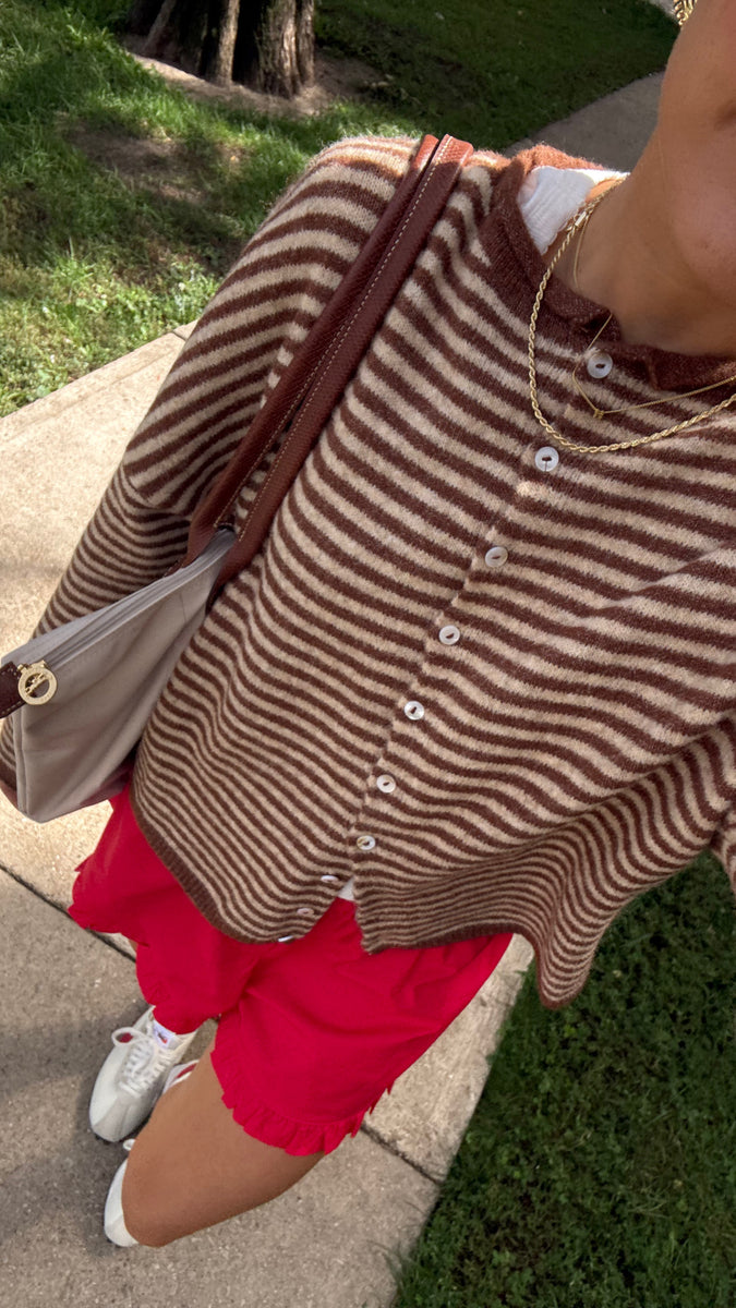 Coco Cutie Cardigan // Chocolate Stripe – Coco McCall Shop